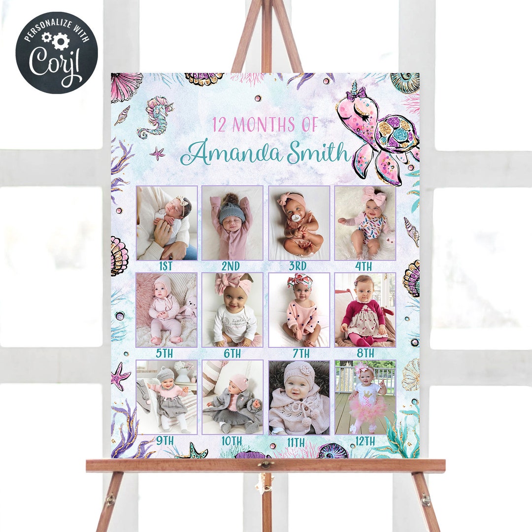 First 12 Months Photo Collage Under The Sea 1st Birthday Photo First 12 Months Photo Collage Under The Sea 1st Birthday Photo