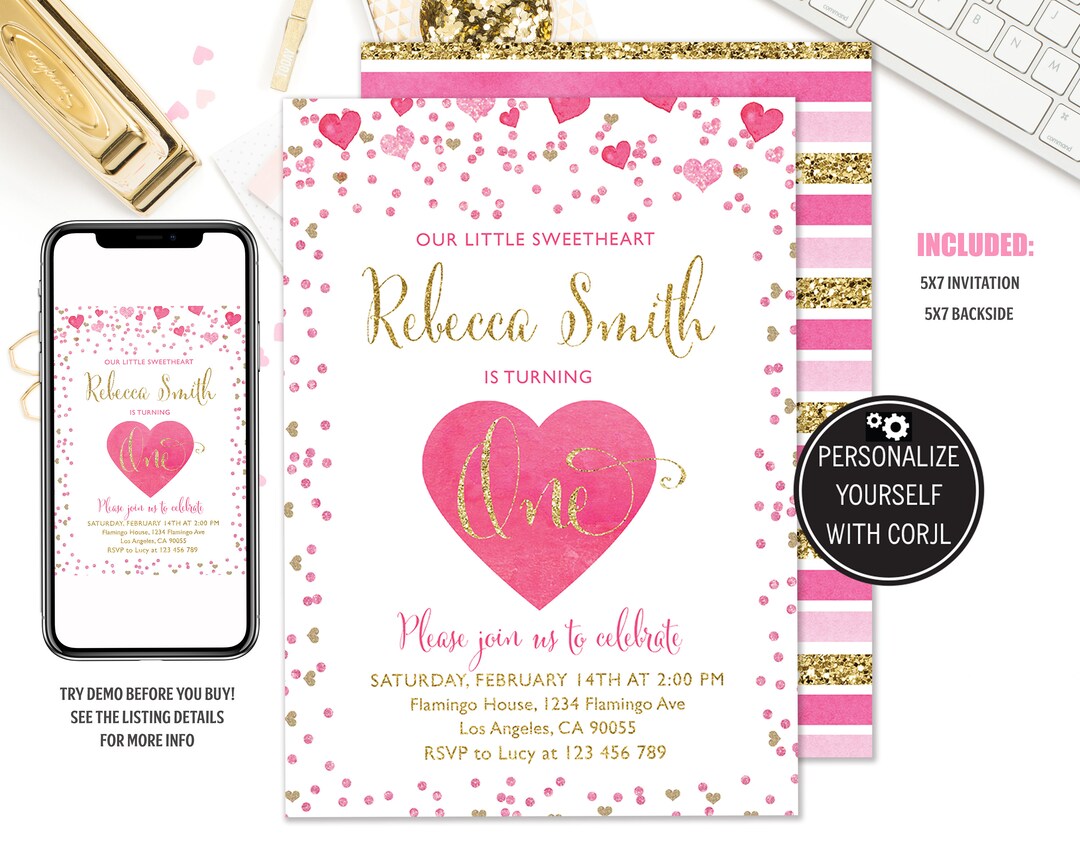 Heart Birthday Invitation Valentines Day Birthday Invitation Sweetheart ...