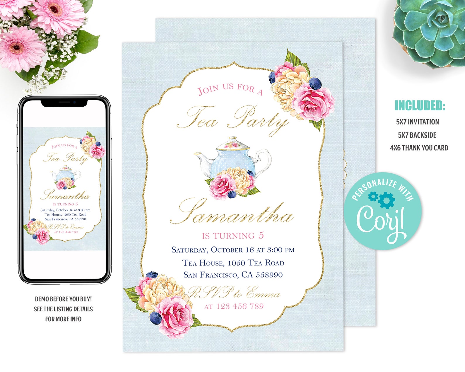Editable Tea Party Invitation Tea Party Birthday Invitation - Etsy