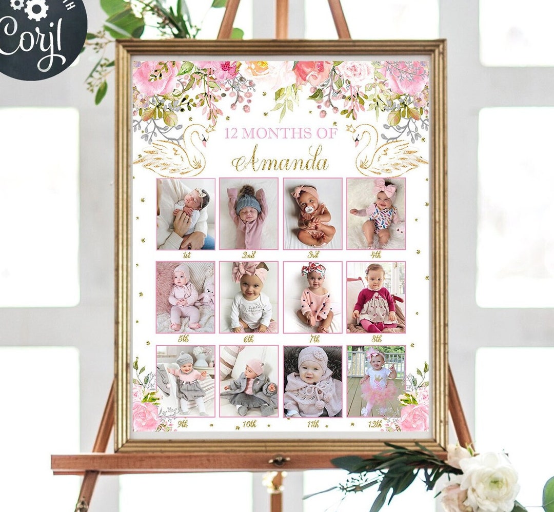 First 12 Months Photo Collage Swan First Year Photo Collage Template ...