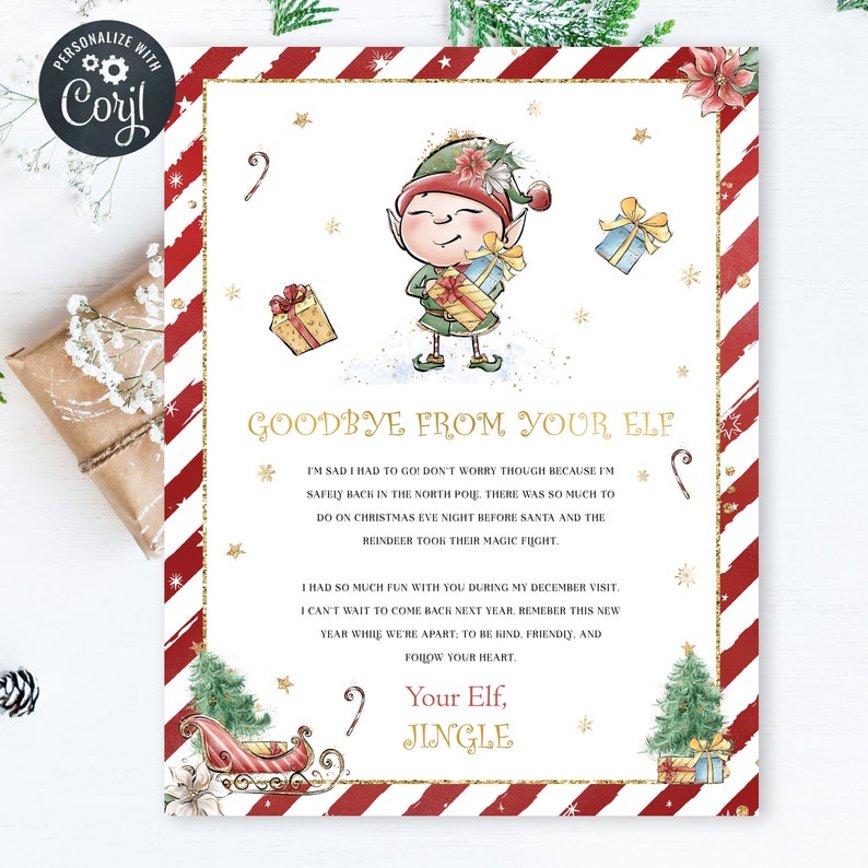 Editable Elf Goodbye Letter Bye for Now Letter Goodbye | Etsy