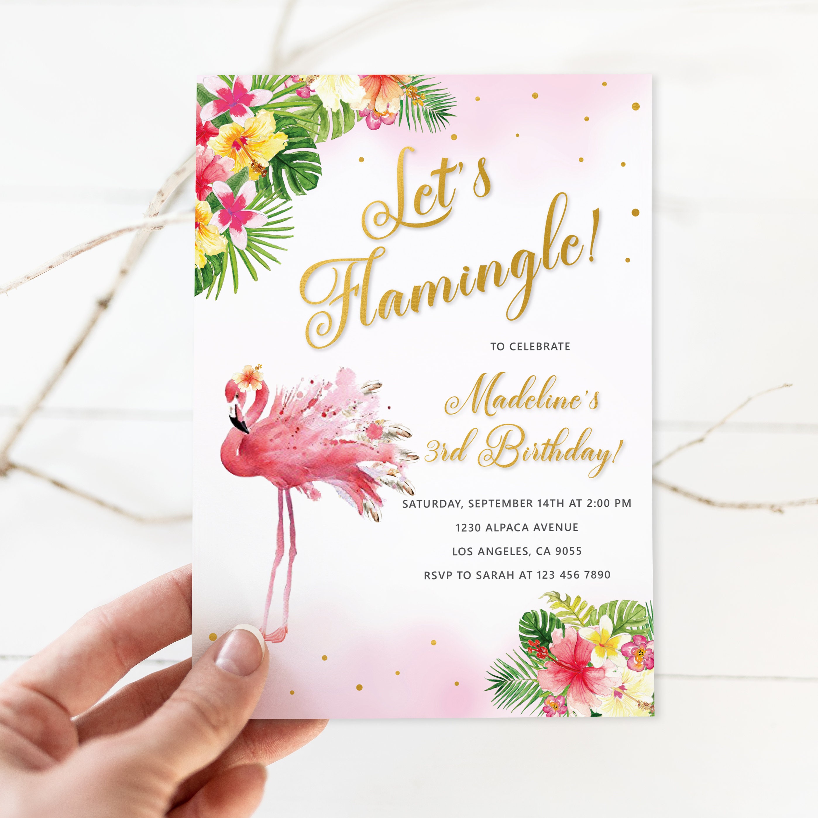 Let's Flamingle Birthday Invitation, Flamingo Birthday Invite, Tropical ...