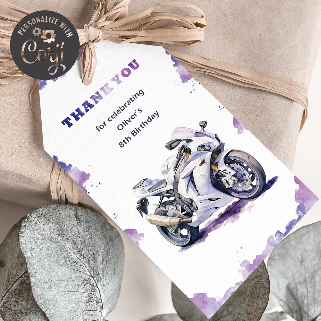 Editable Motorbike Birthday Thank You Tag Dirt Bike Favor Tag Printable ...