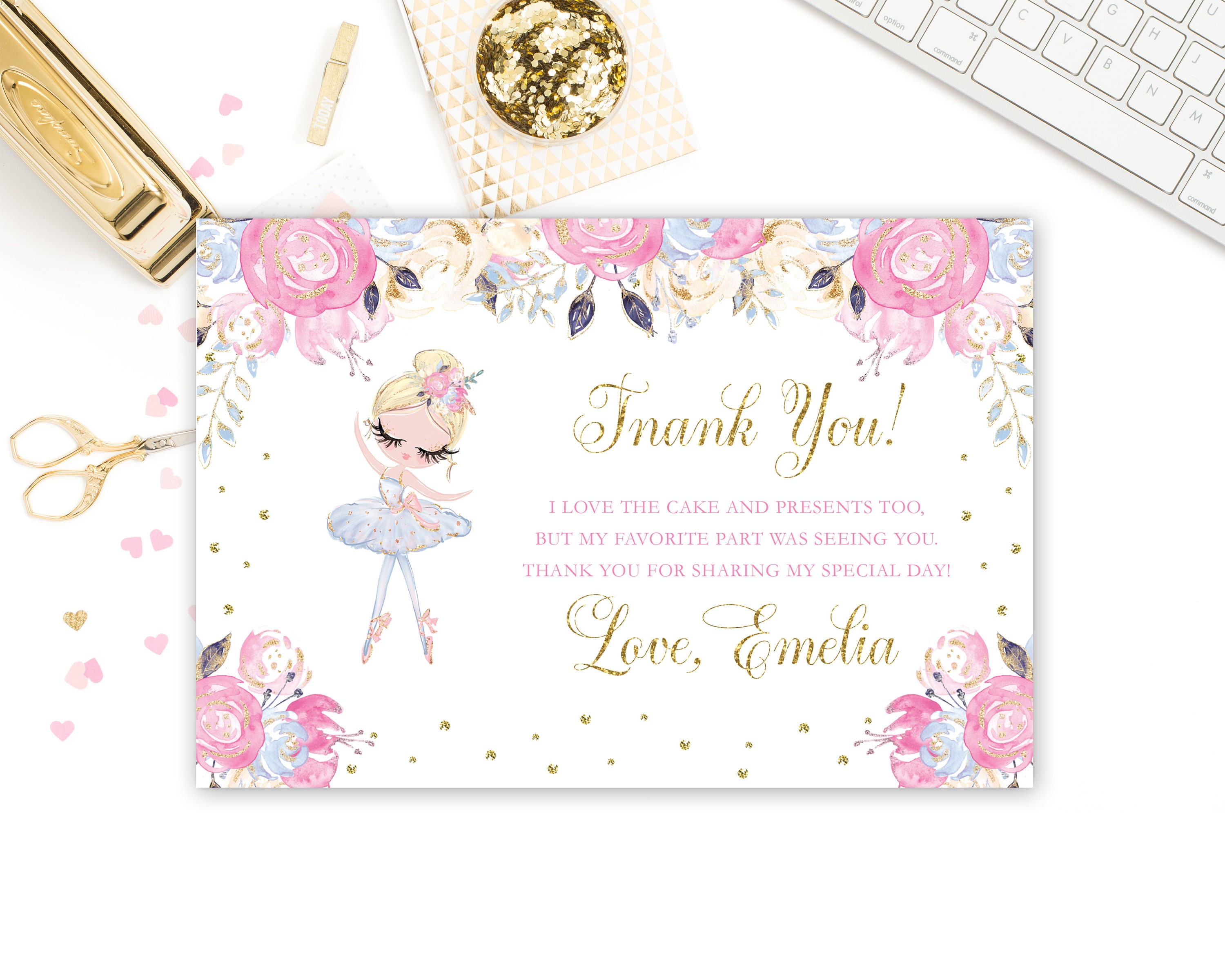 Ballerina Birthday Ballet Invitation Pink and Gold Tutu | Etsy