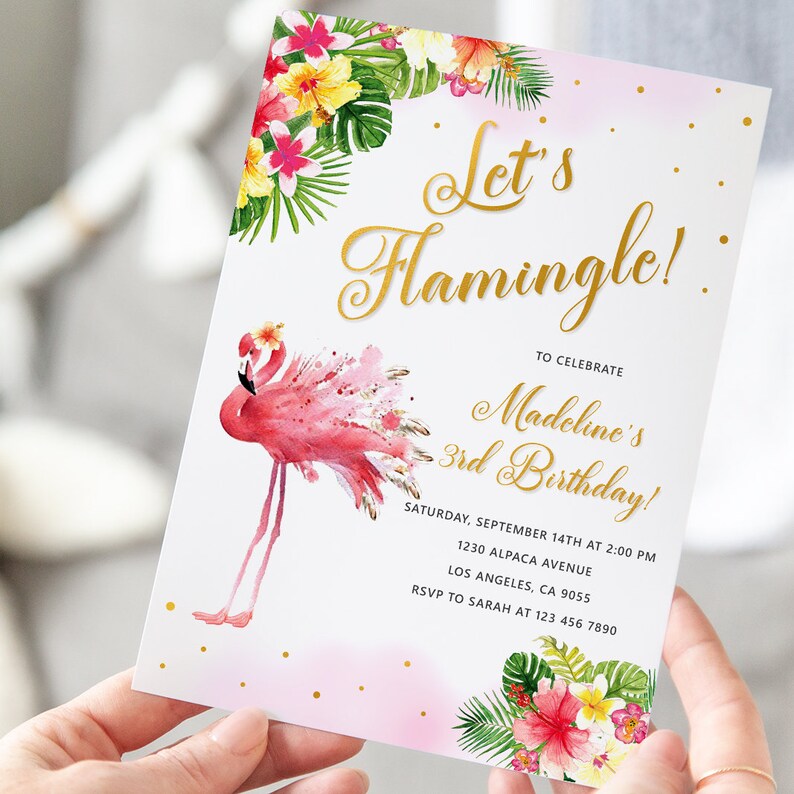 Let's Flamingle Birthday Invitation Flamingo Birthday - Etsy