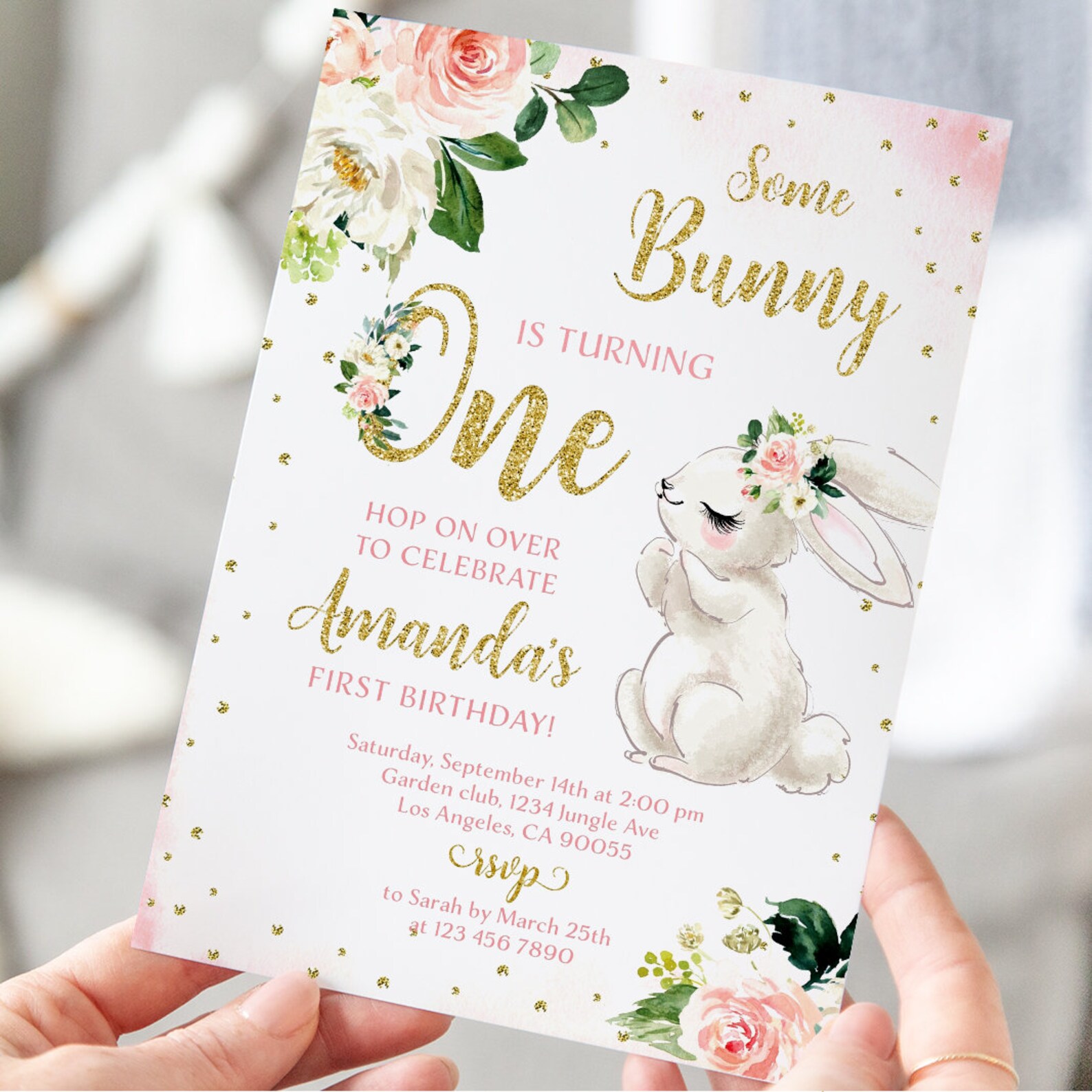 Bunny Birthday Invitation Bunny 1st Birthday Invite Some Bunny - Etsy