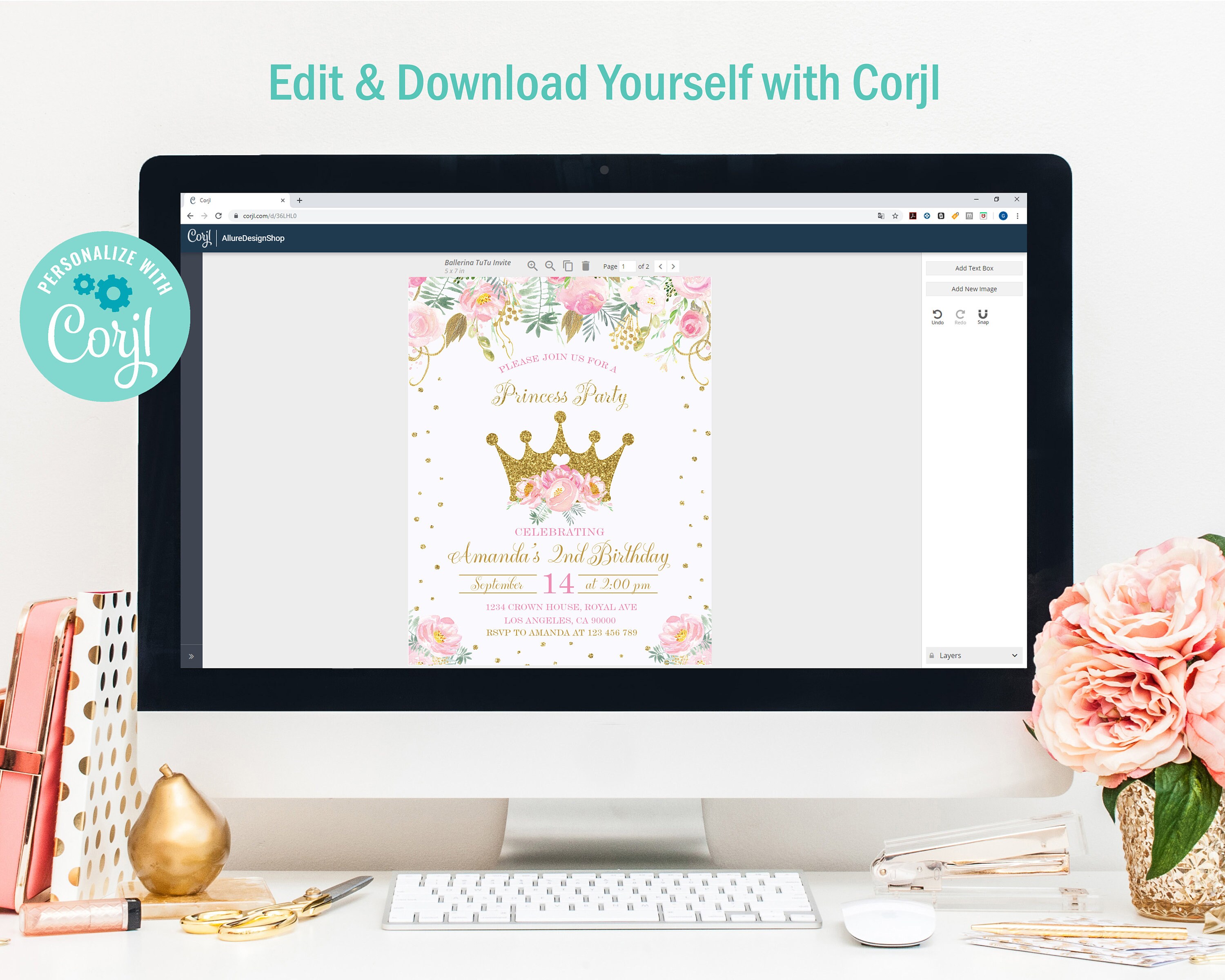EDITABLE Crown Birthday Invitation Princess Birthday - Etsy