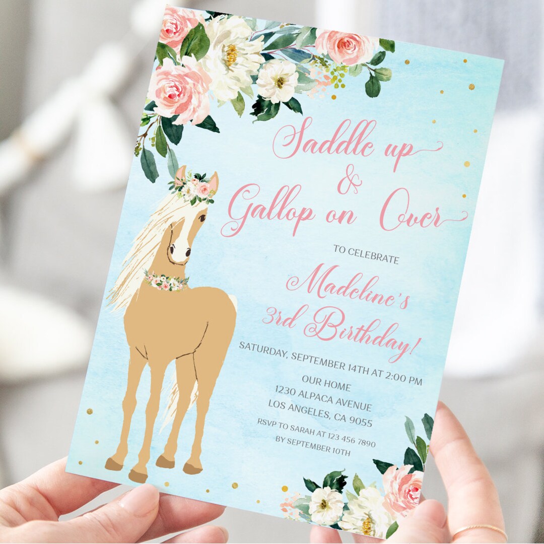 Horse Birthday Invitation Girl Horse Birthday Invitation Horse Birthday ...