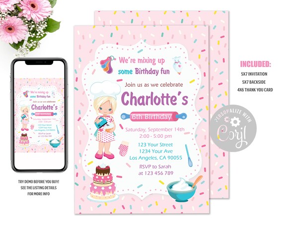 Editable Baking Birthday Invitation Party Cake Decorating | Etsy