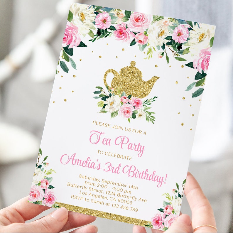 Tea Party Birthday Invitation Floral Tea Birthday Invitation | Etsy