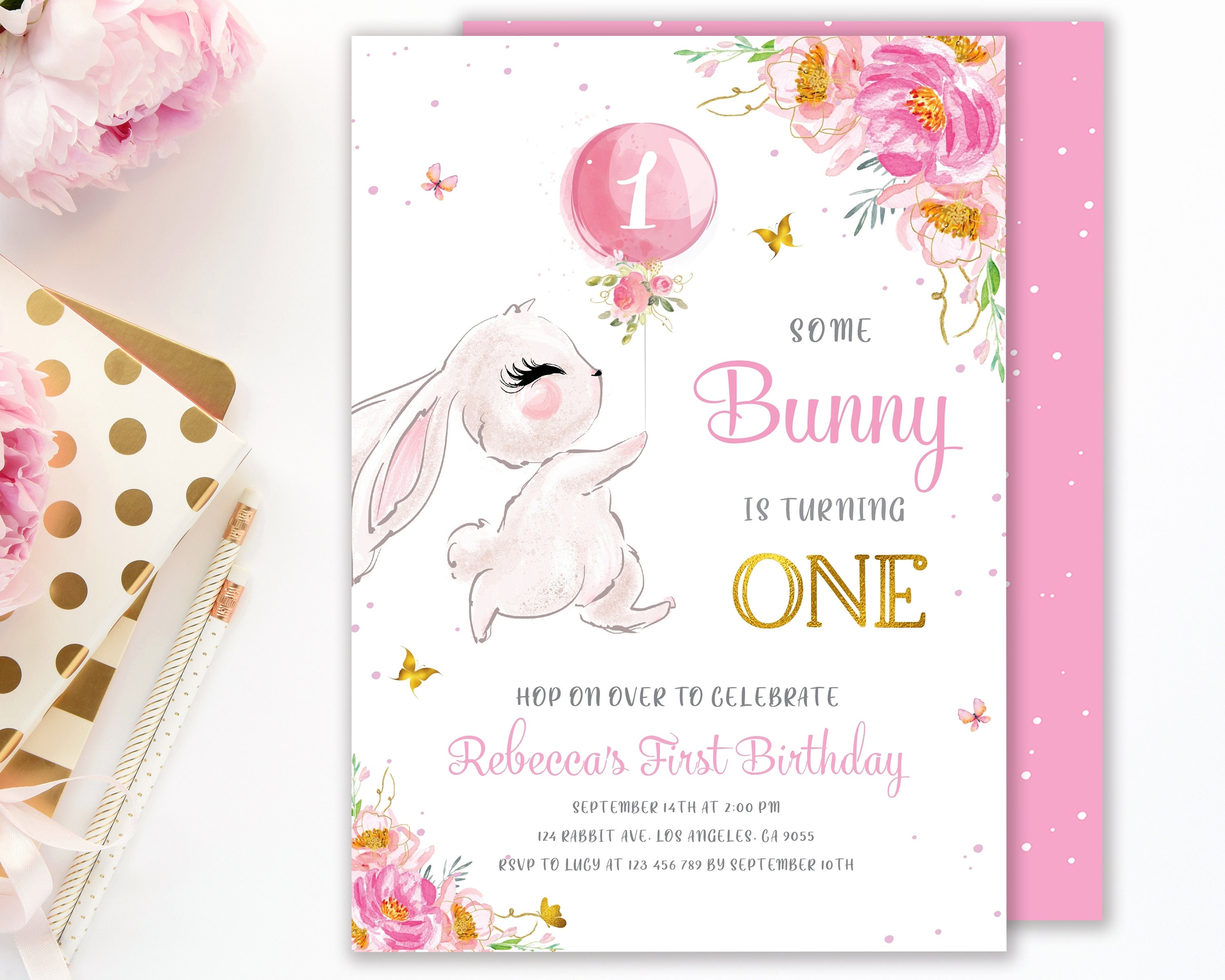 Bunny Birthday Invitation Some Bunny Is One Invite Girl 1st - Etsy España