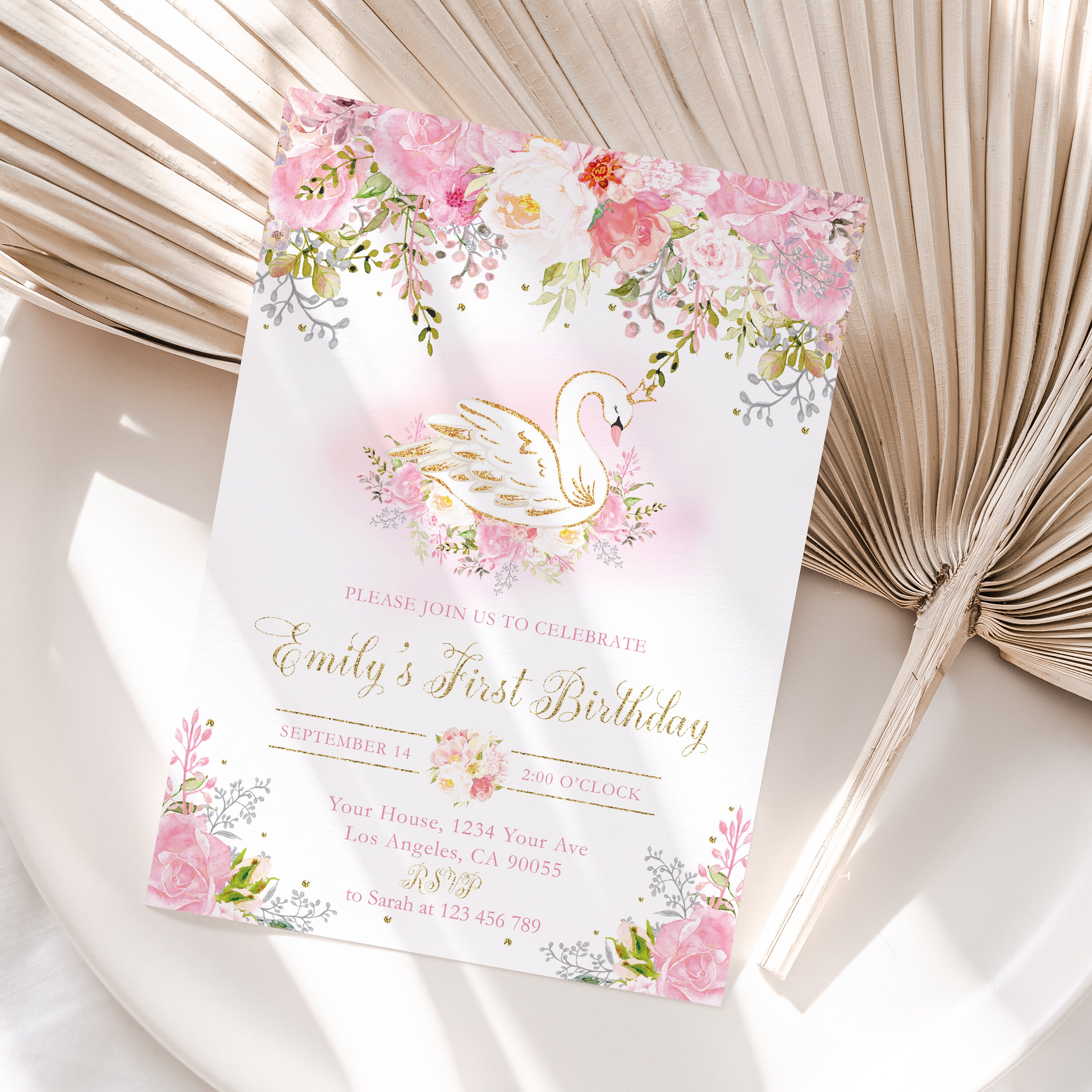 EDITABLE Swan Birthday Invitation, Swan Princess Birthday Invite, Swan ...