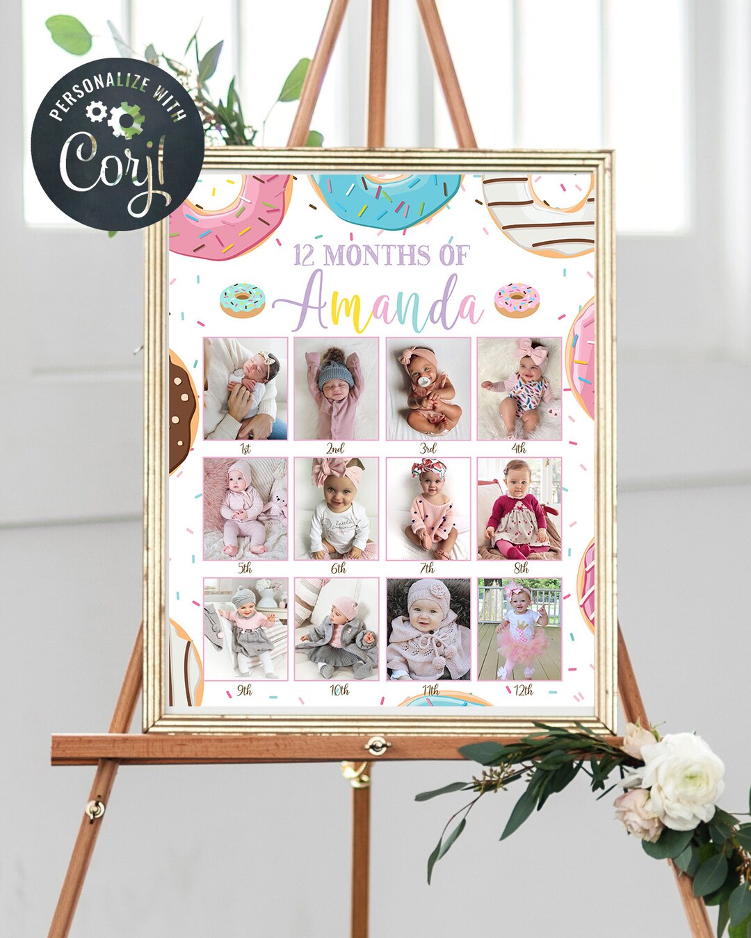 First 12 Months Photo Collage 1st Birthday Photo Collage Donut Baby ...