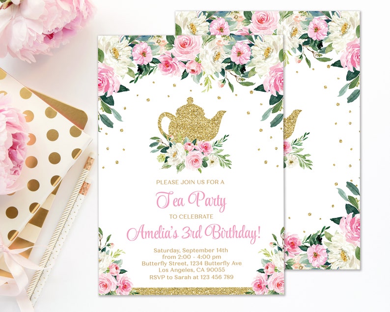 Tea Party Birthday Invitation Floral Tea Birthday Invitation | Etsy