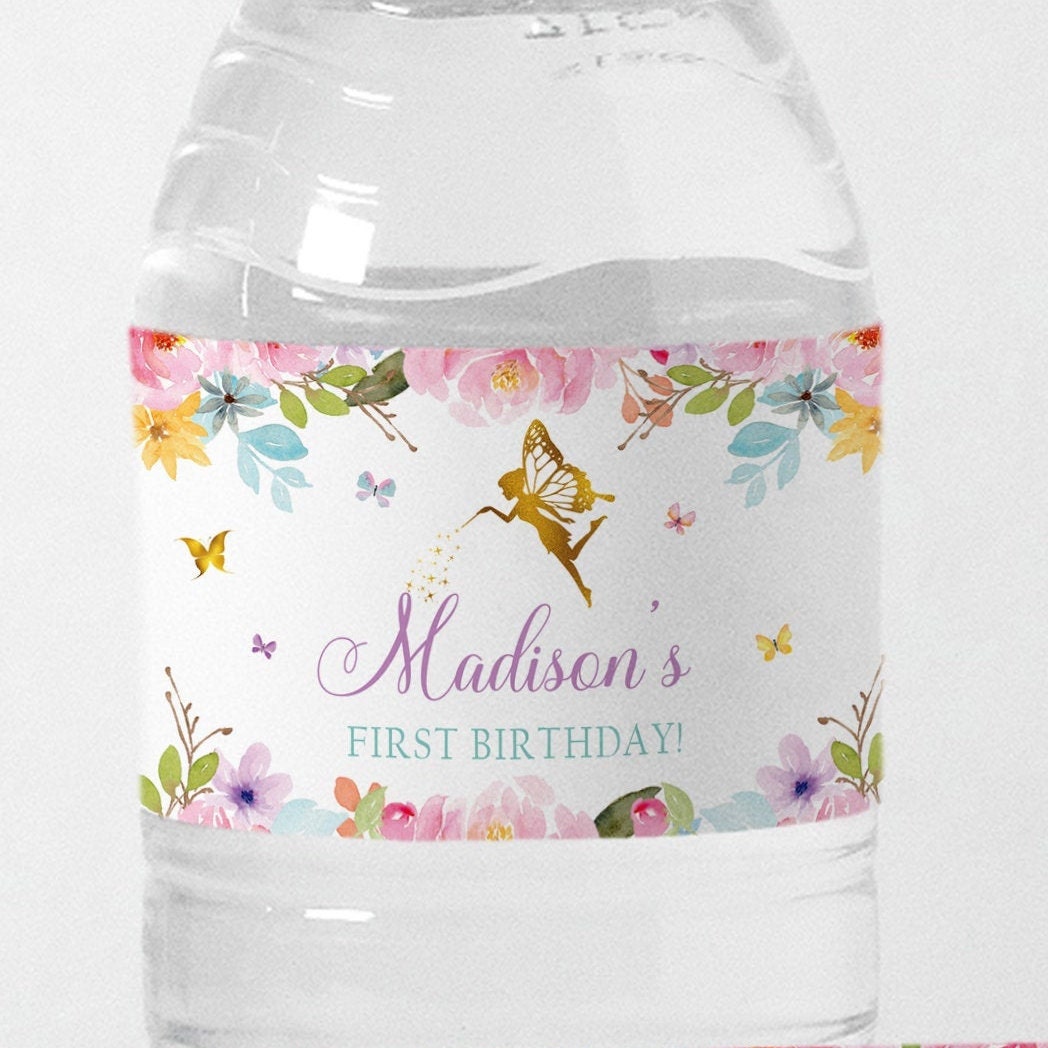 Editable Fairy Floral Water Bottle Label Fairy Birthday Party - Etsy