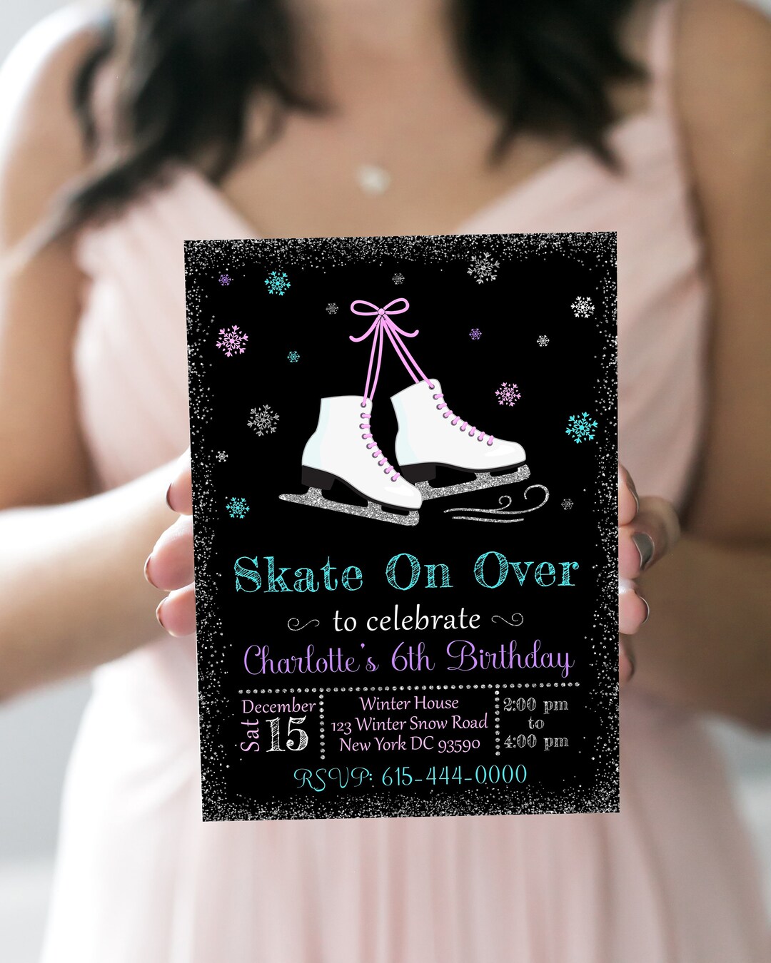 EDITABLE Ice Skate Birthday Invitation Ice Skating Girl Invitation ...