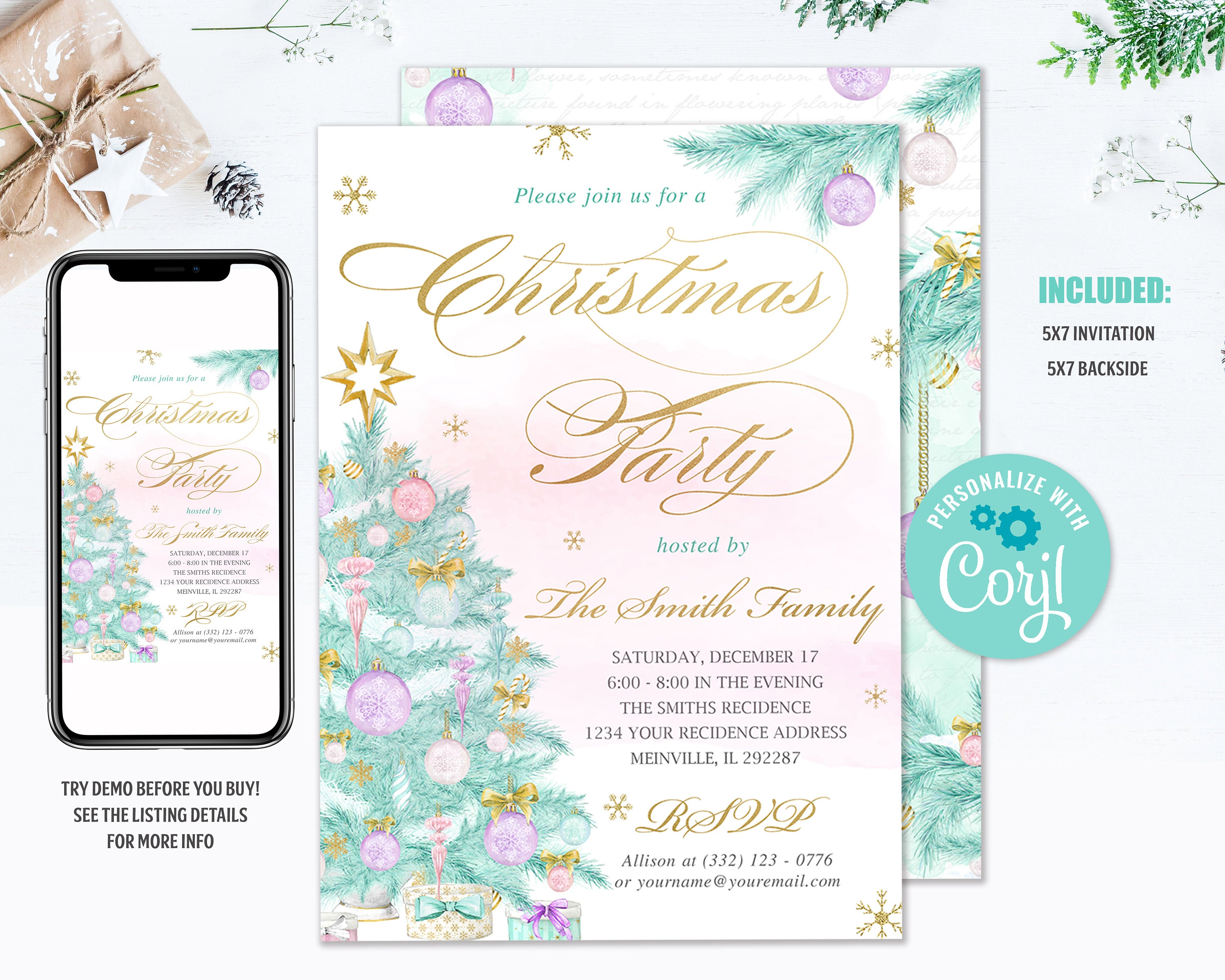 EDITABLE Christmas Party Invitation Dinner Party Invitation | Etsy