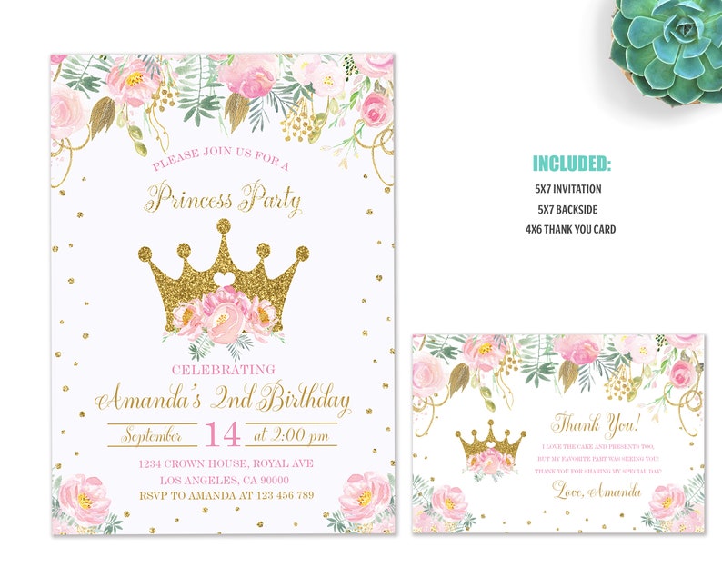 EDITABLE Crown Birthday Invitation Princess Birthday | Etsy