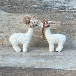 Alpaca Couple With Floral Hand Embroidered Hat and Beanie Pom Pom Hat ...