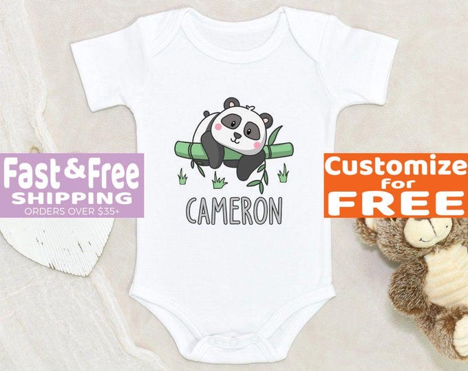 Custom Text Baby Onesie® Adorable Panda Personalized Name Baby Onesie ...