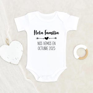 Baby Gift Spanish Pregnancy Announcement Onesie® Baby Clothing Hola Familia Anuncio De Bebé ...