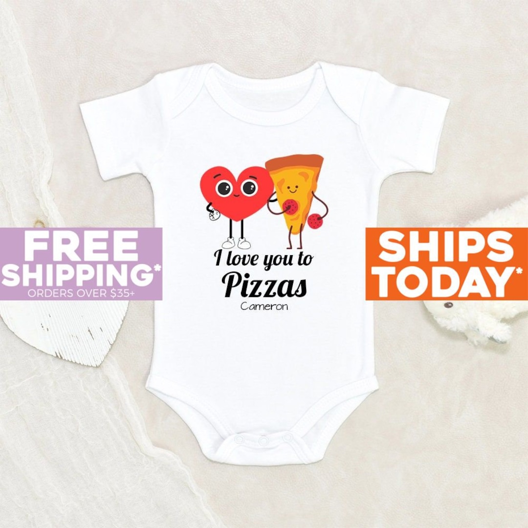 Pizza Lover Baby Onesie® Loves Your to Pizzas Personalized Baby Onesie ...