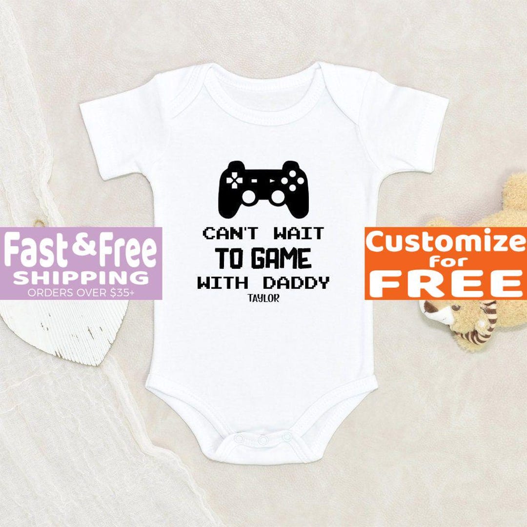 Gamer Baby Onesie® Can't Wait to Game With Dad Personalized Baby Onesie ...