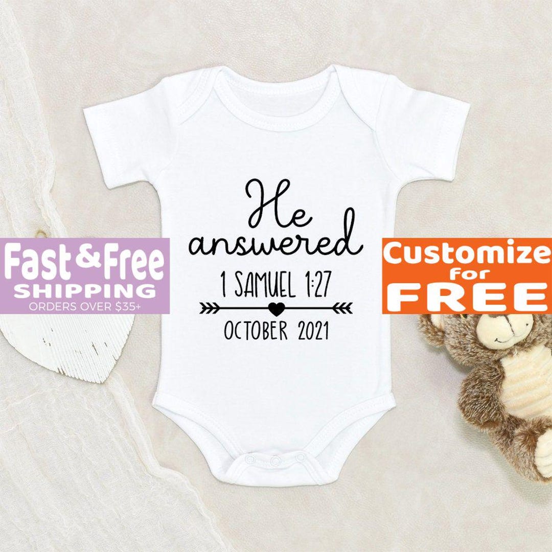 Custom 'he Answered' Baby Onesie: IVF Pregnancy Announcement Gift - Etsy