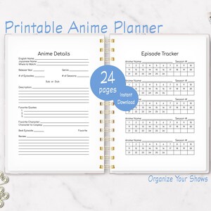 Anime Planner, Printable Anime Organizer, Anime Episode Tracker, Anime ...