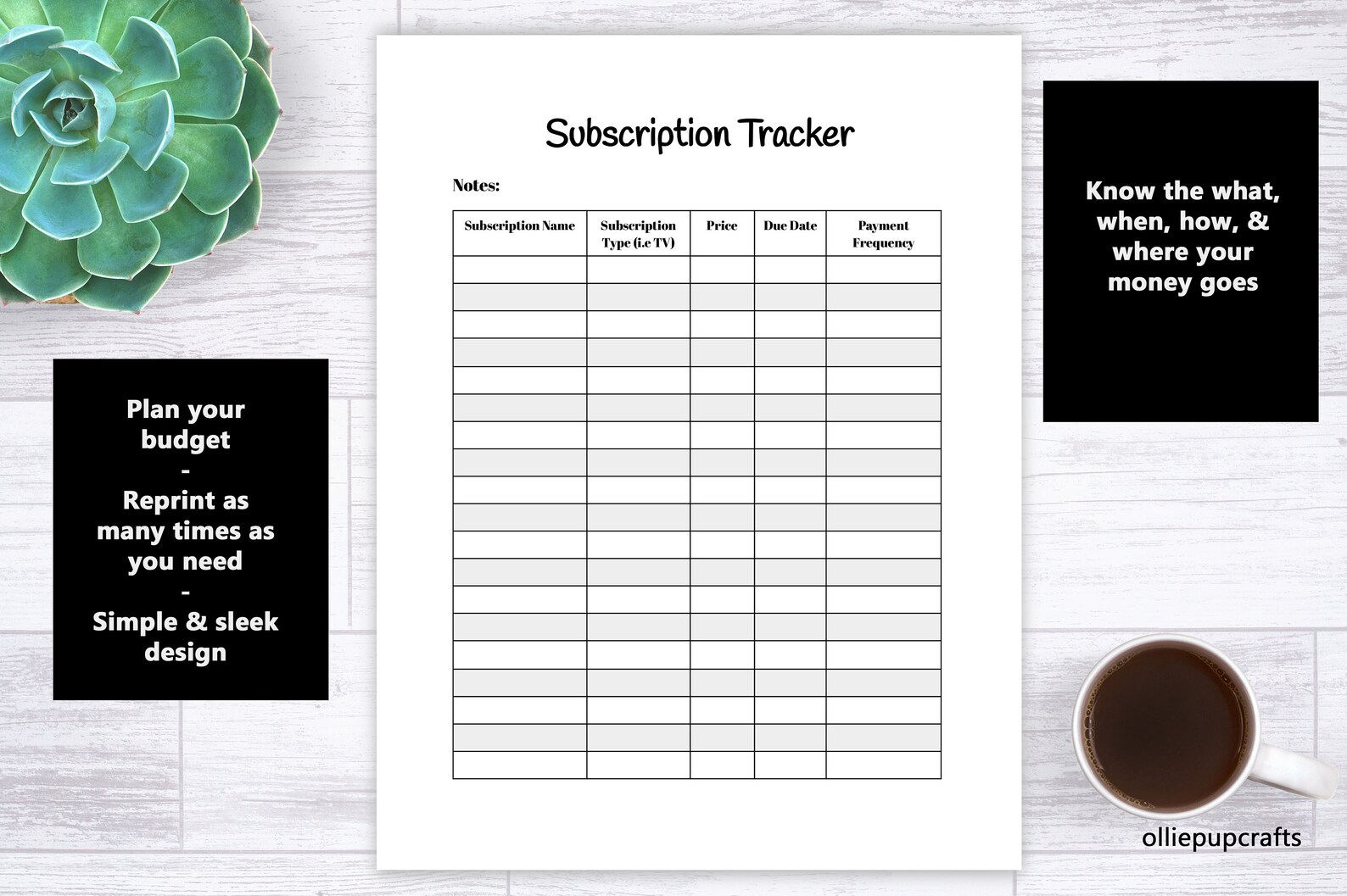 Printable Subscription Tracker, Budget Planner, Spending Tracker PDF ...