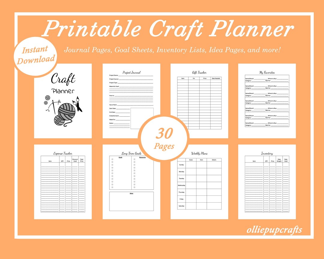 Printable Craft Planner, Craft Journal, Planner for Crafters, Craft ...