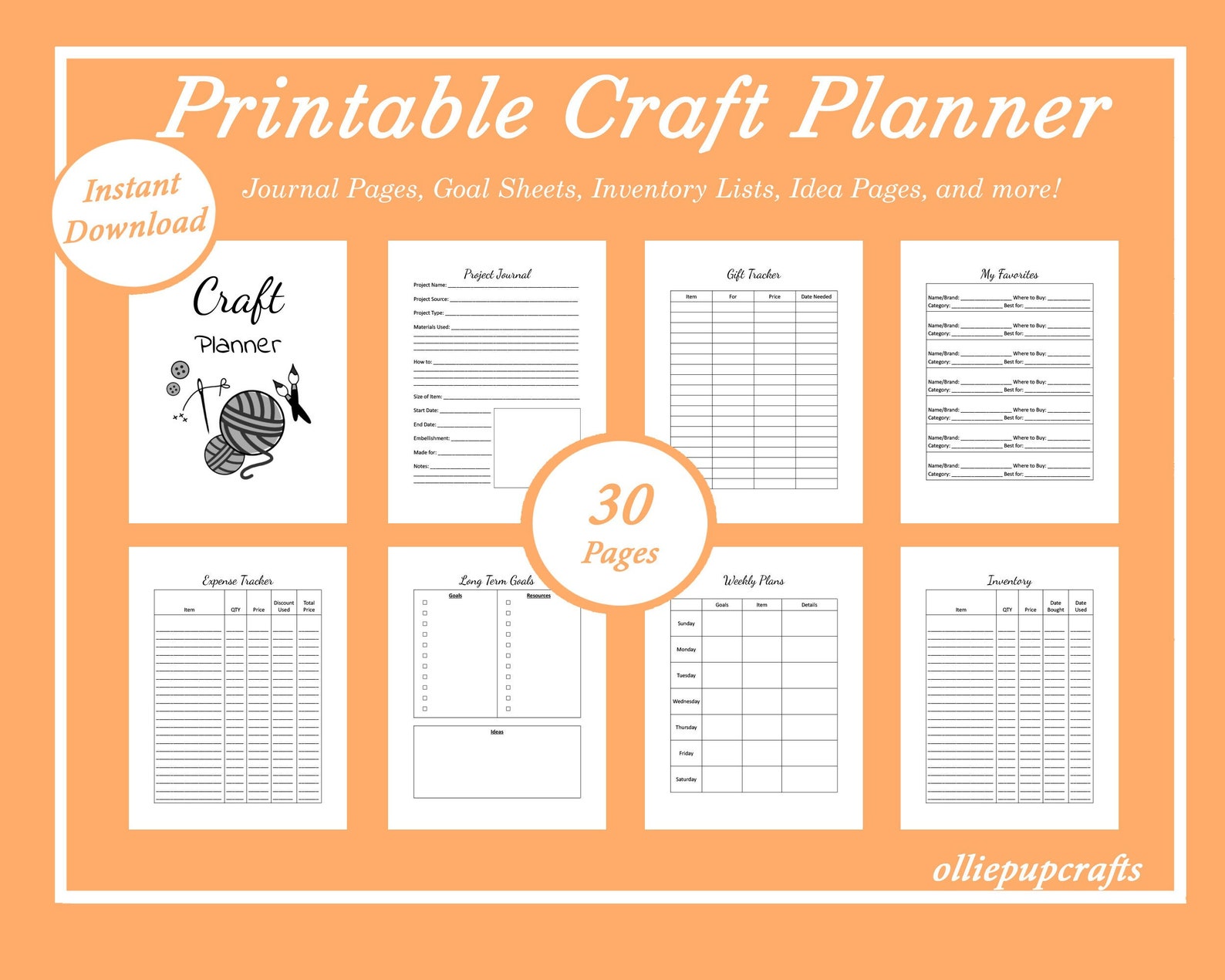 Printable Craft Planner, Craft Journal, Planner for Crafters, Craft ...