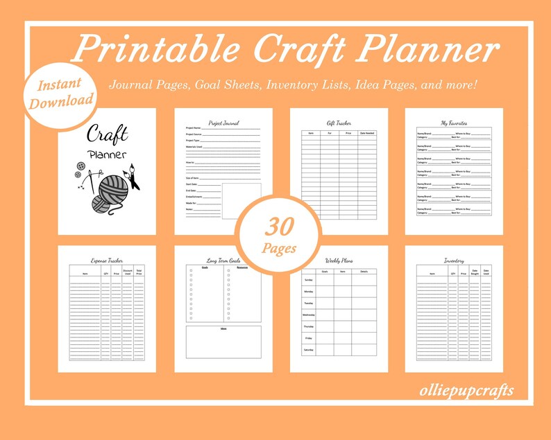 Printable Craft Planner, Craft Journal, Planner for Crafters, Craft ...