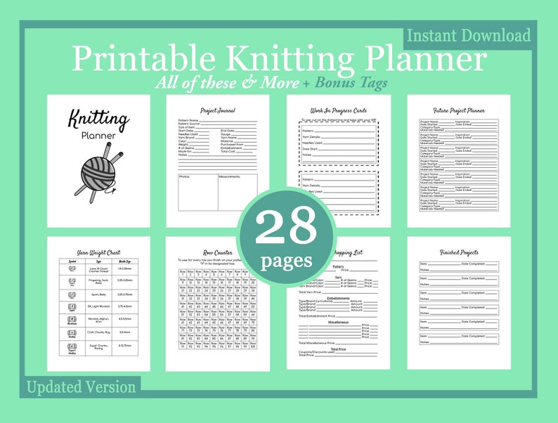 Knitting Planner Pages Printable Knitting Journal Project - Etsy
