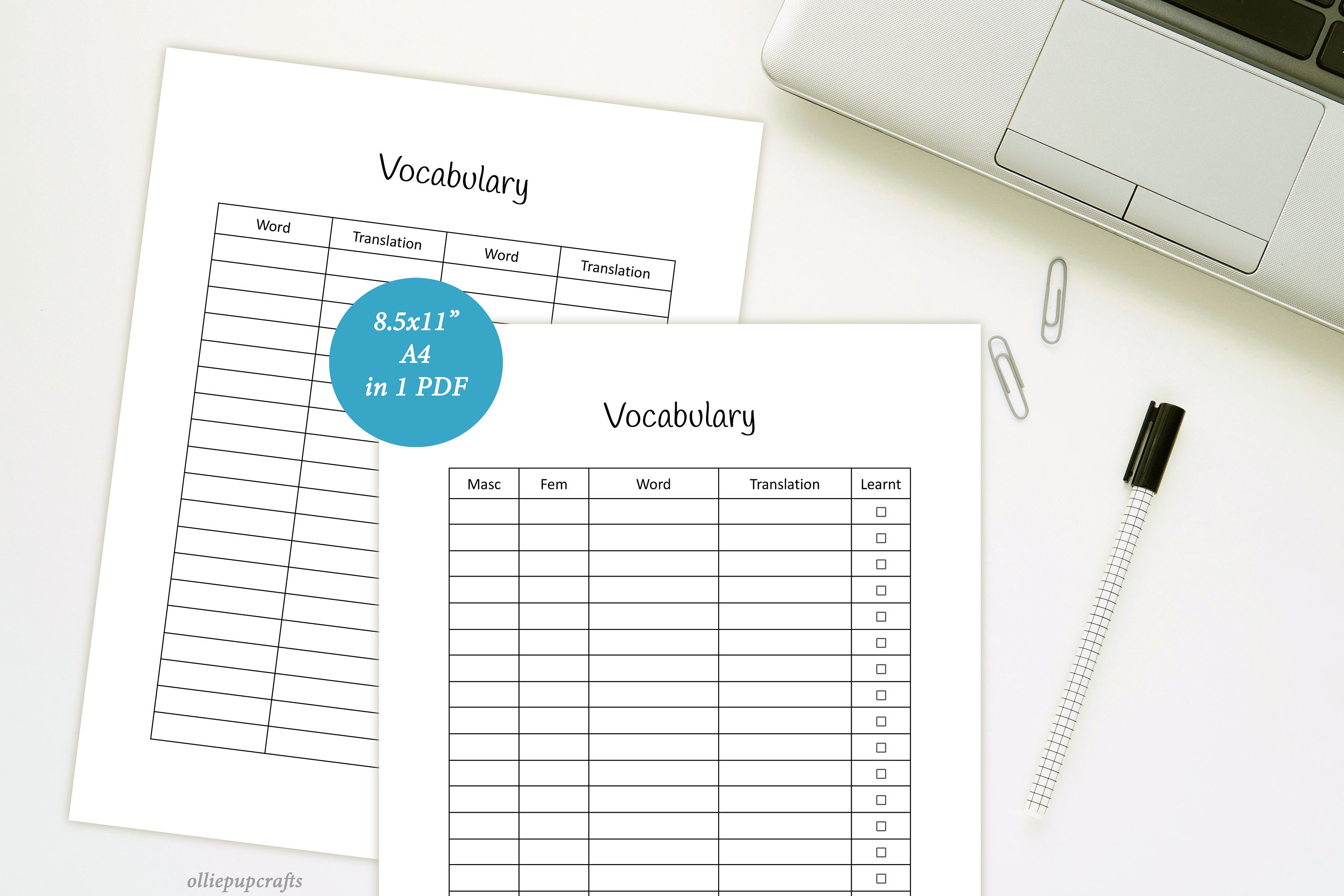 Language Learning Printable, Vocabulary Worksheet, Language Notebook ...