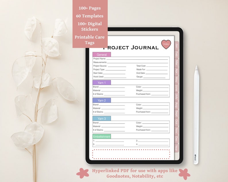 Digital Crochet Planner, Crochet Journal, Crochet Log Book, Digital ...