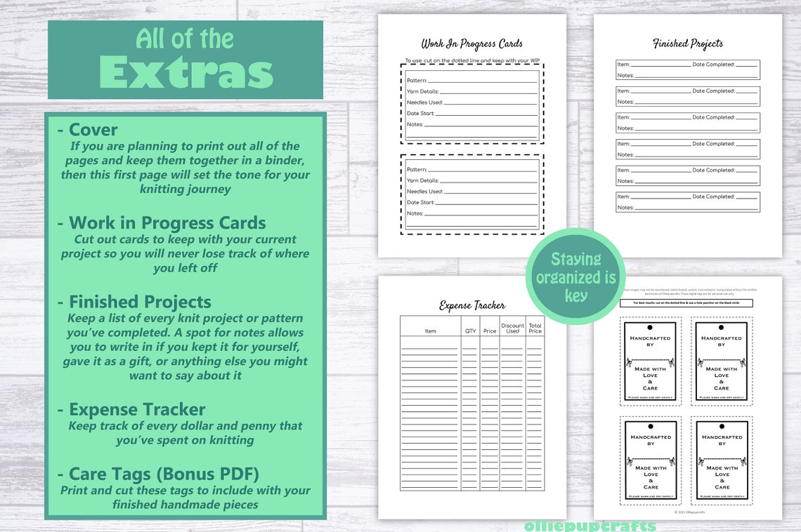 Knitting Planner Pages, Printable Knitting Journal Project Planner ...