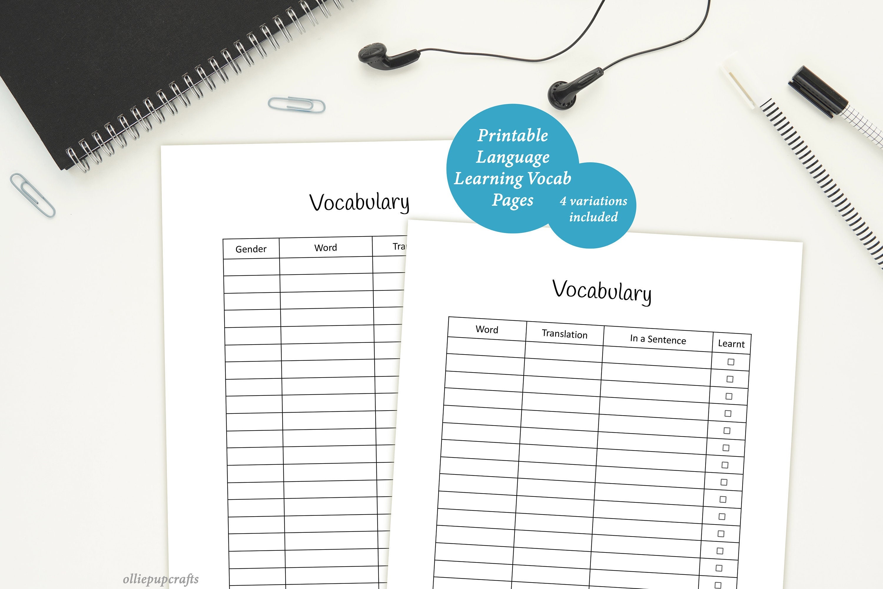 Language Learning Printable, Vocabulary Worksheet, Language Notebook ...