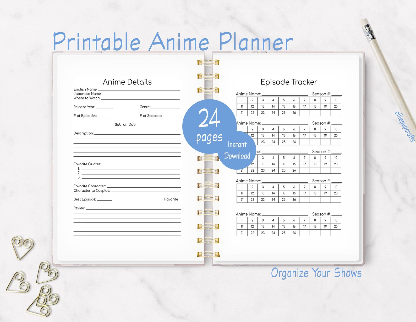 Anime Planner, Printable Anime Organizer, Anime Episode Tracker, Anime ...