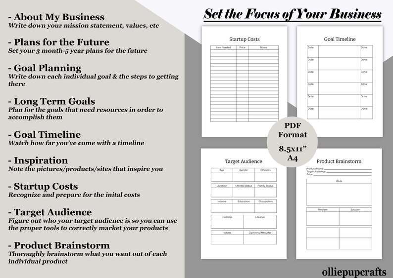 Planner for Entrepreneurs, Printable Business Planner, Business Plan ...