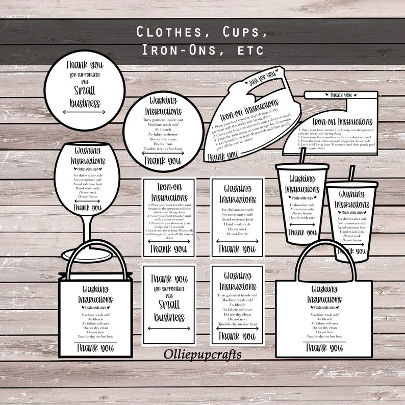 Printable Care Card Bundle, Clothing Care Instructions, Tumbler Care ...