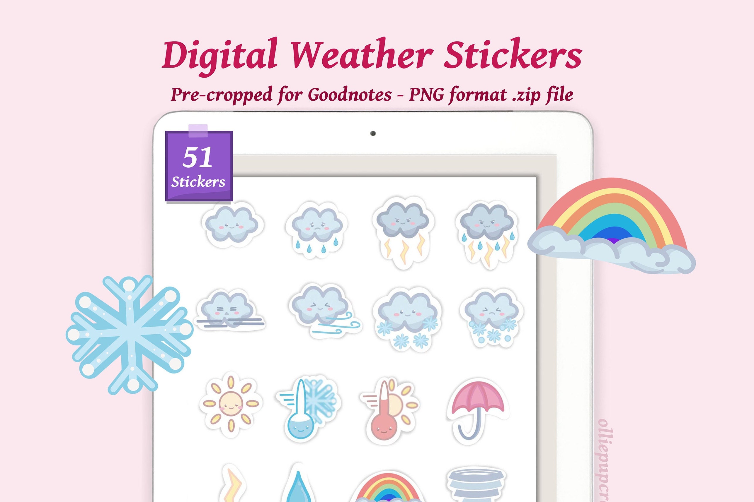 Digital Planner Stickers, Weather Clipart for Digital Notebooks ...
