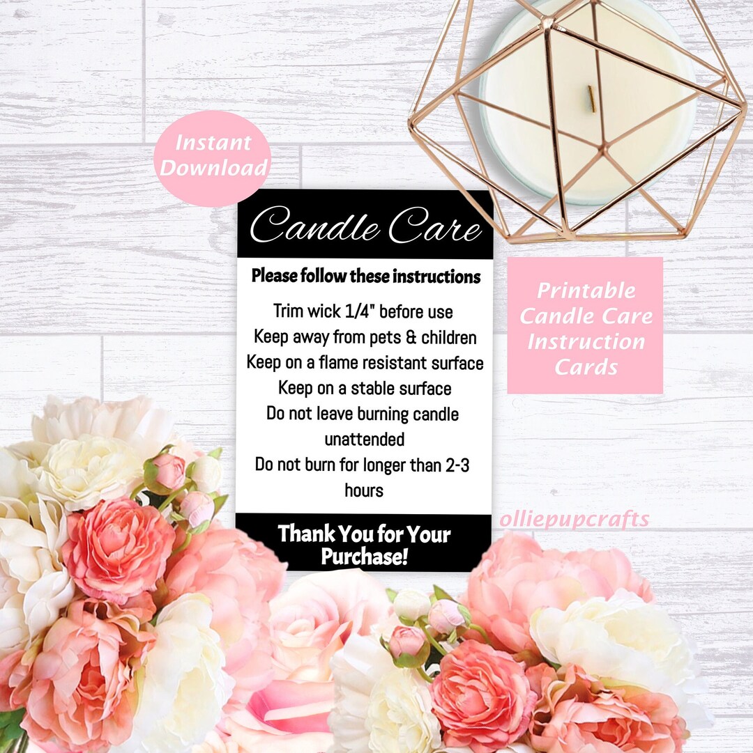 Candle Care Instructions Card, Printable Candle Tag, Small Business ...