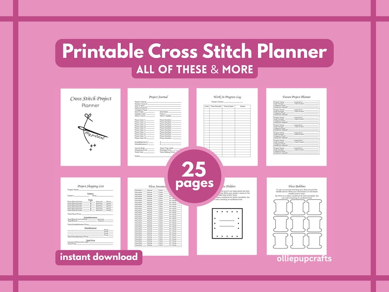 Cross Stitch Planner, Cross Stitch Journal Printable, Project Planner ...