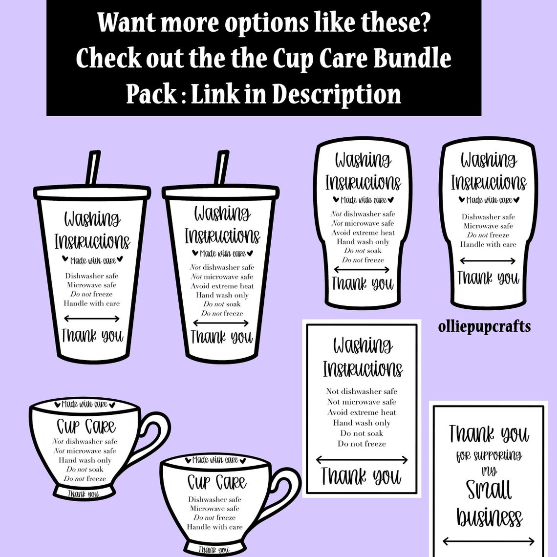Cup Care Instructions, Printable Care Tags, Care Instructions for Wine ...