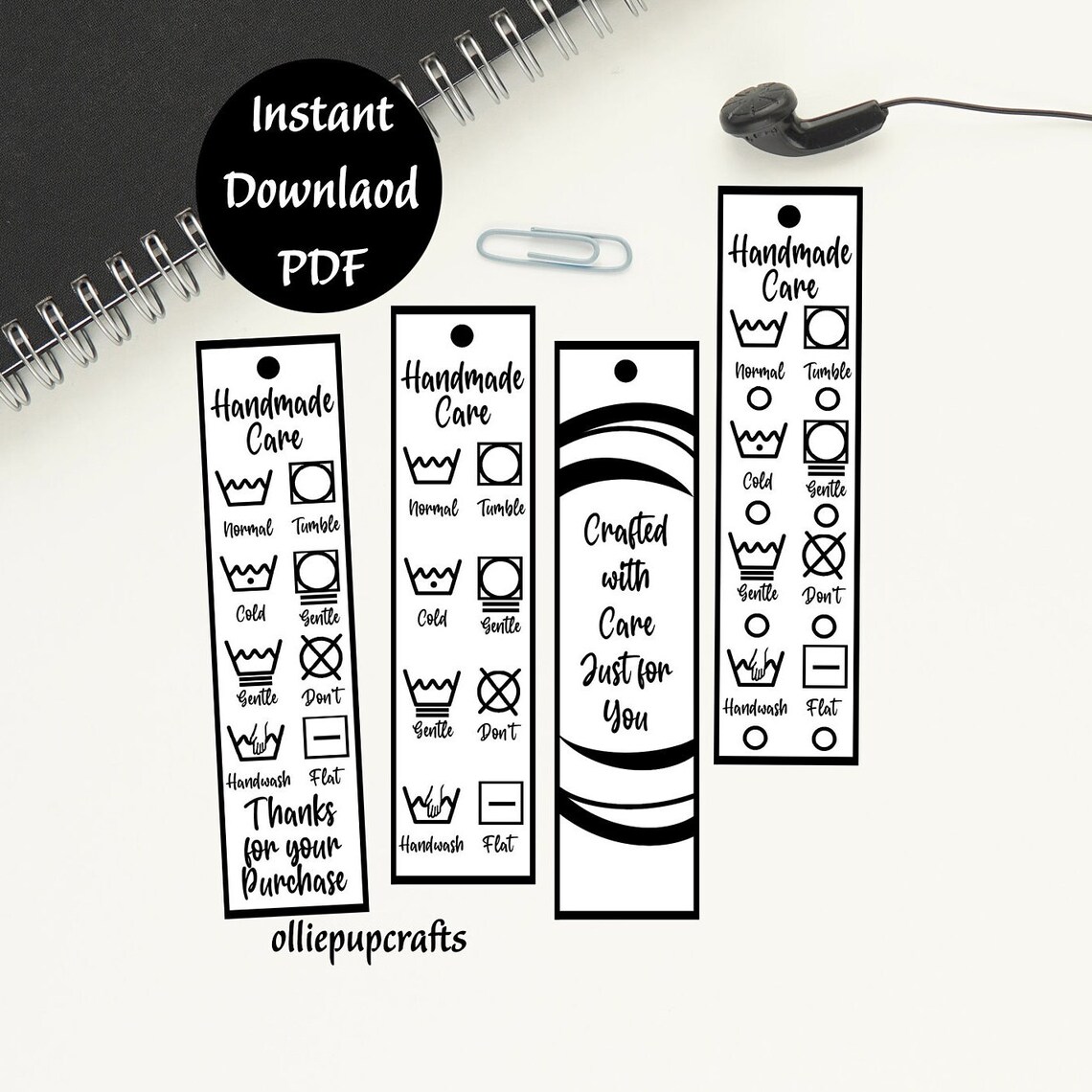 Crochet Care Tags Printable 3 Variations + Front Instructions Card ...