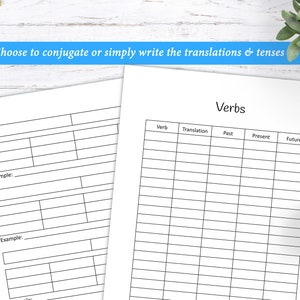 Language Learning Planner, Verb Tenses, Vocabulary Notebook, Verb ...