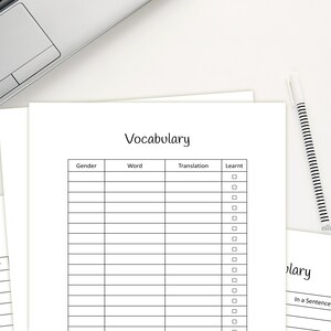 Language Learning Printable, Vocabulary Worksheet, Language Notebook ...