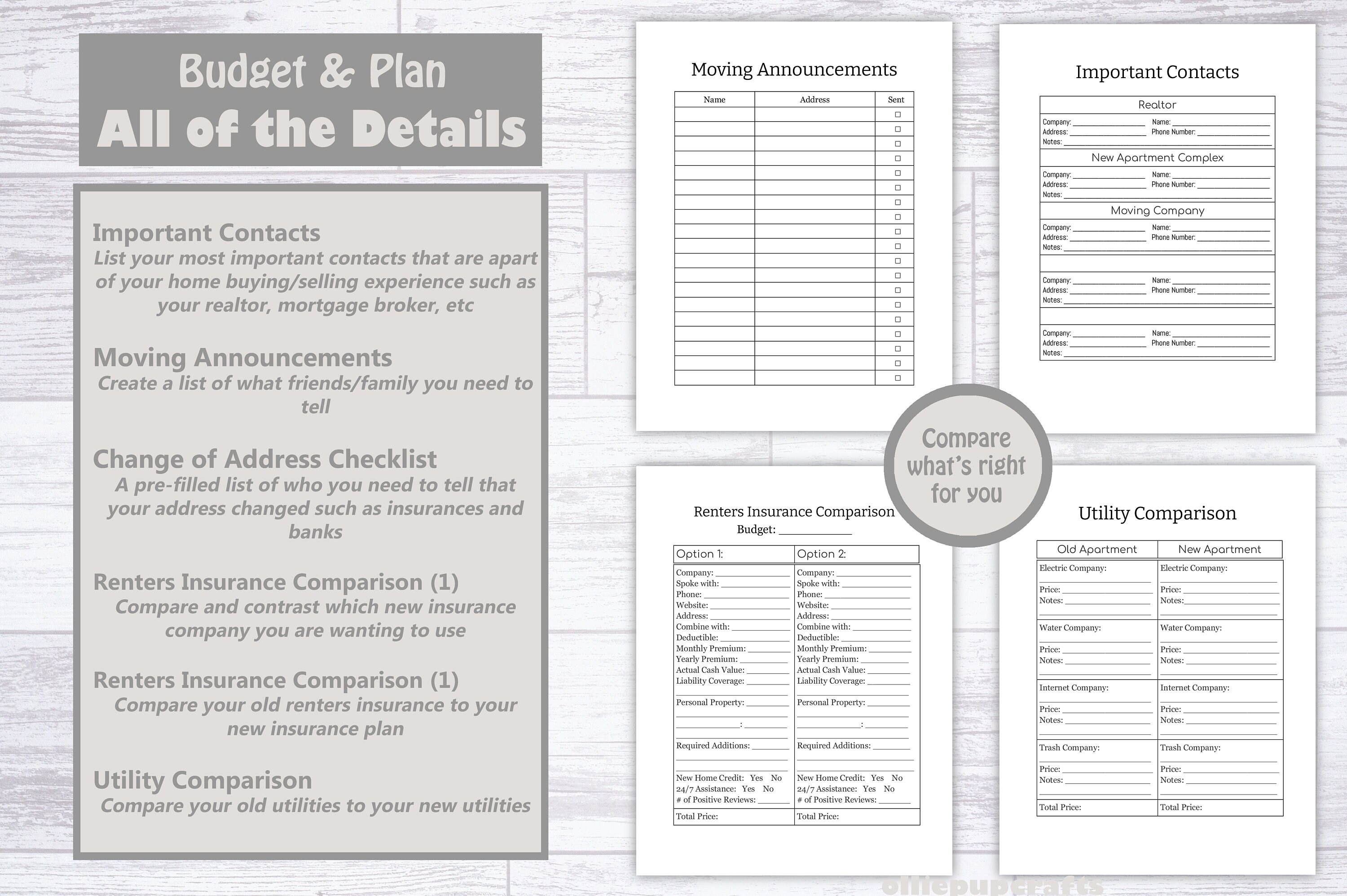 Apartment Planner, Printable Apartment Hunting Checklist, Moving Binder ...