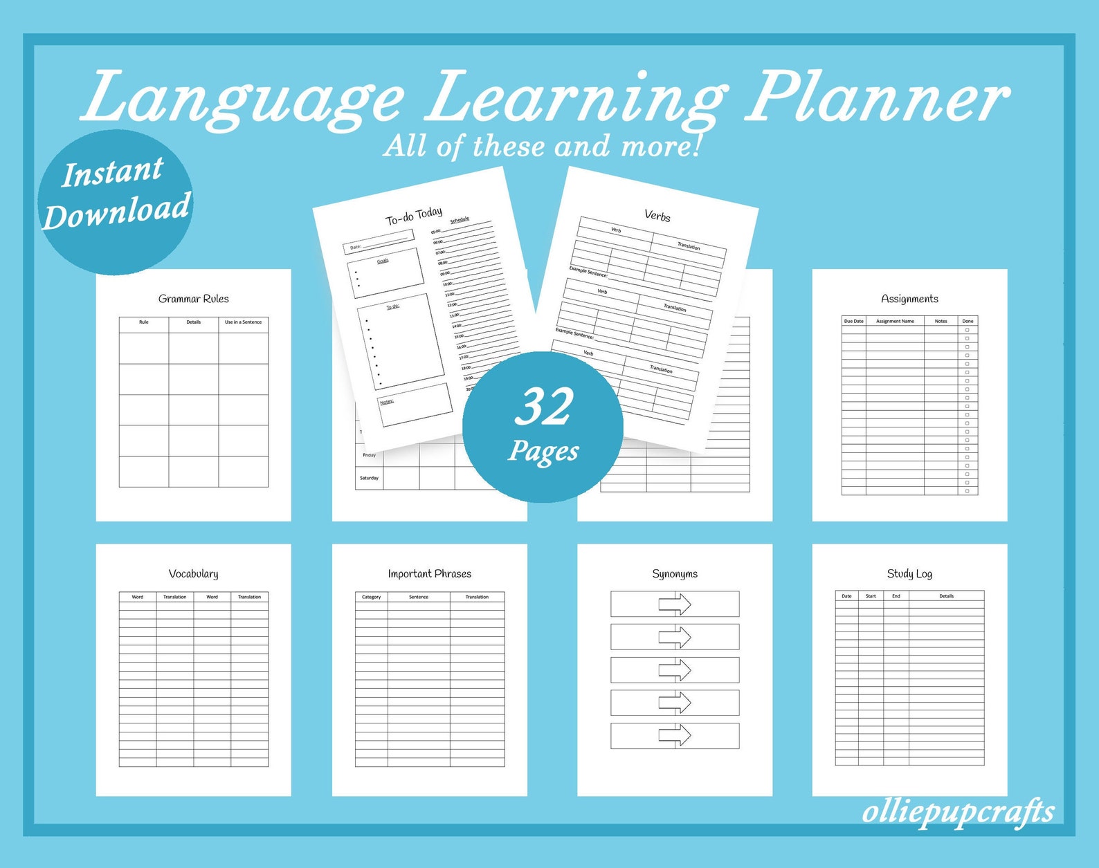 Language Learning Planner, Printable Language Notebook, Language Study ...